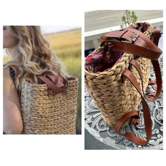 NATURAL LIFE | Bags | Natural Life Straw Backpack Tote Bag Boho Floral ...